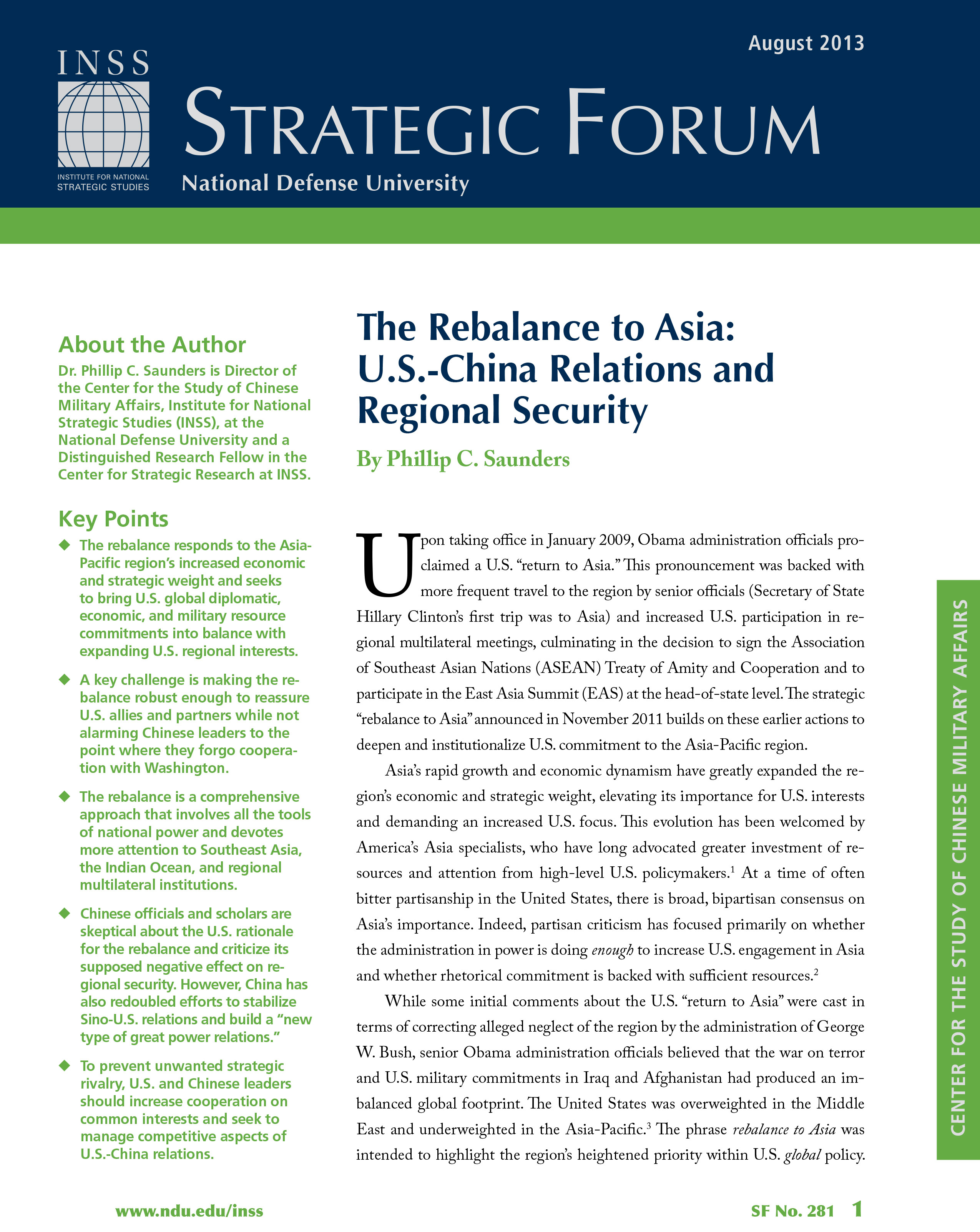 The Rebalance To Asia U S China Relations And Regional Security