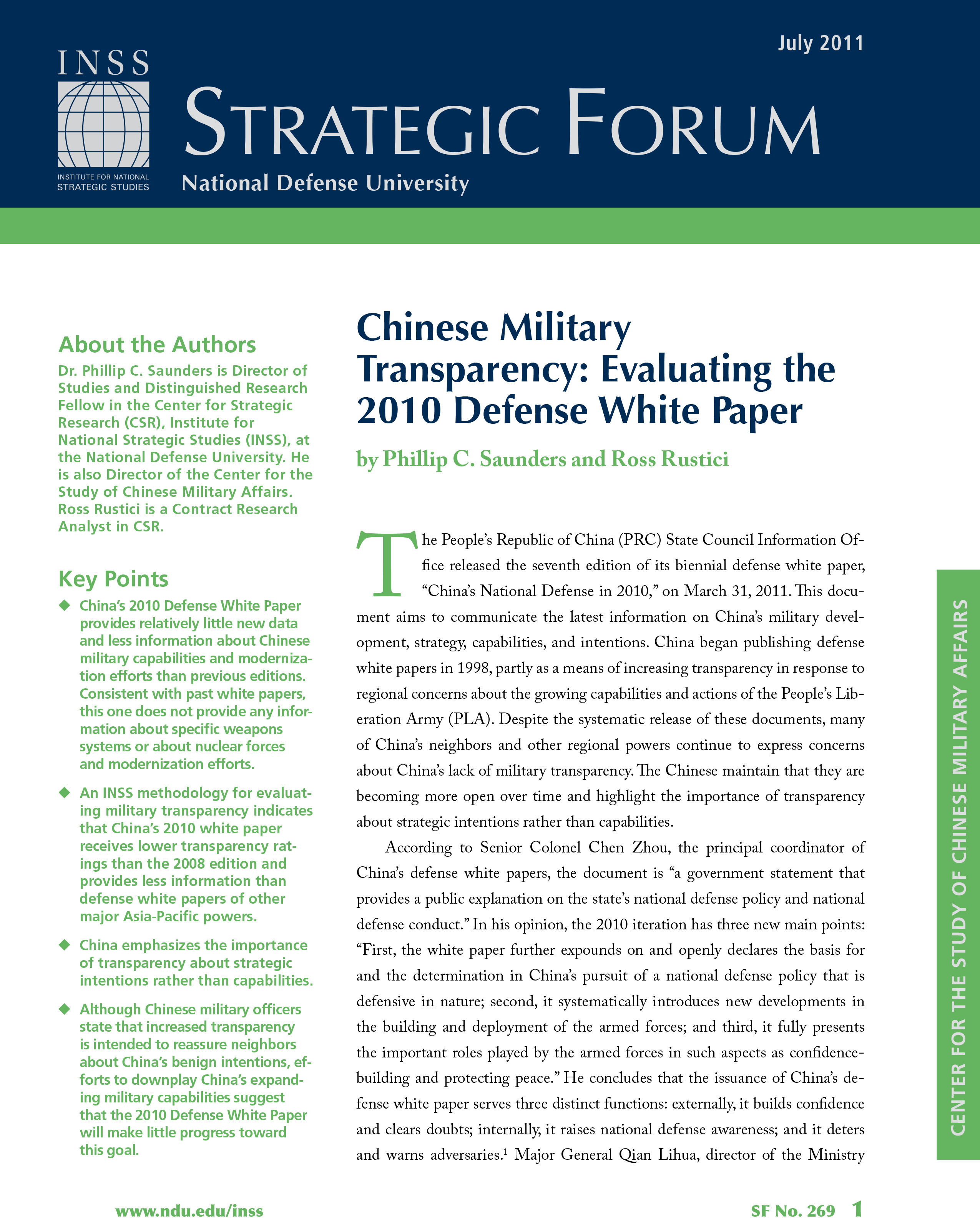 Chinese Military Transparency: Evaluating the 2010 Defense White Paper ...