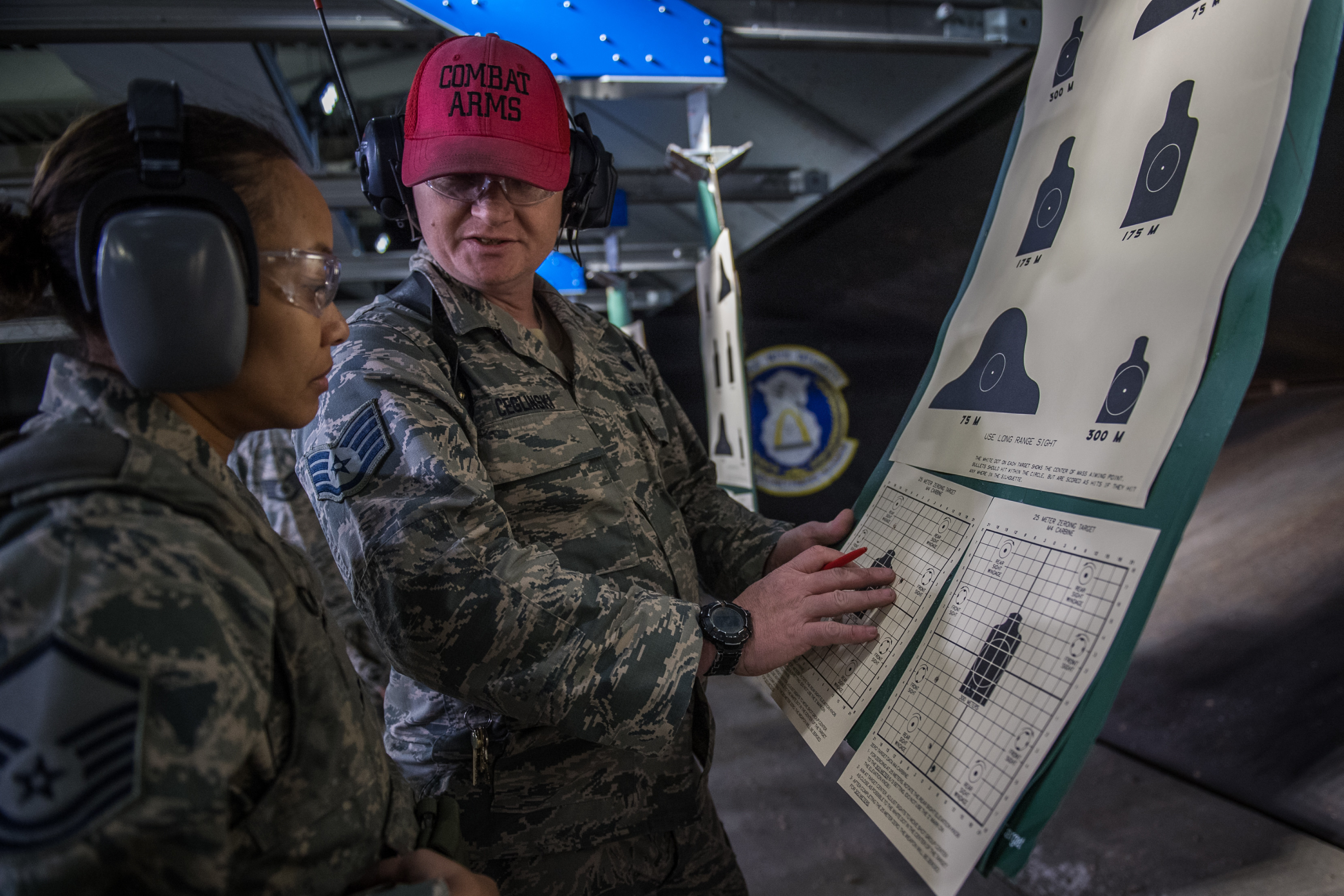 Taking aim during weapons training