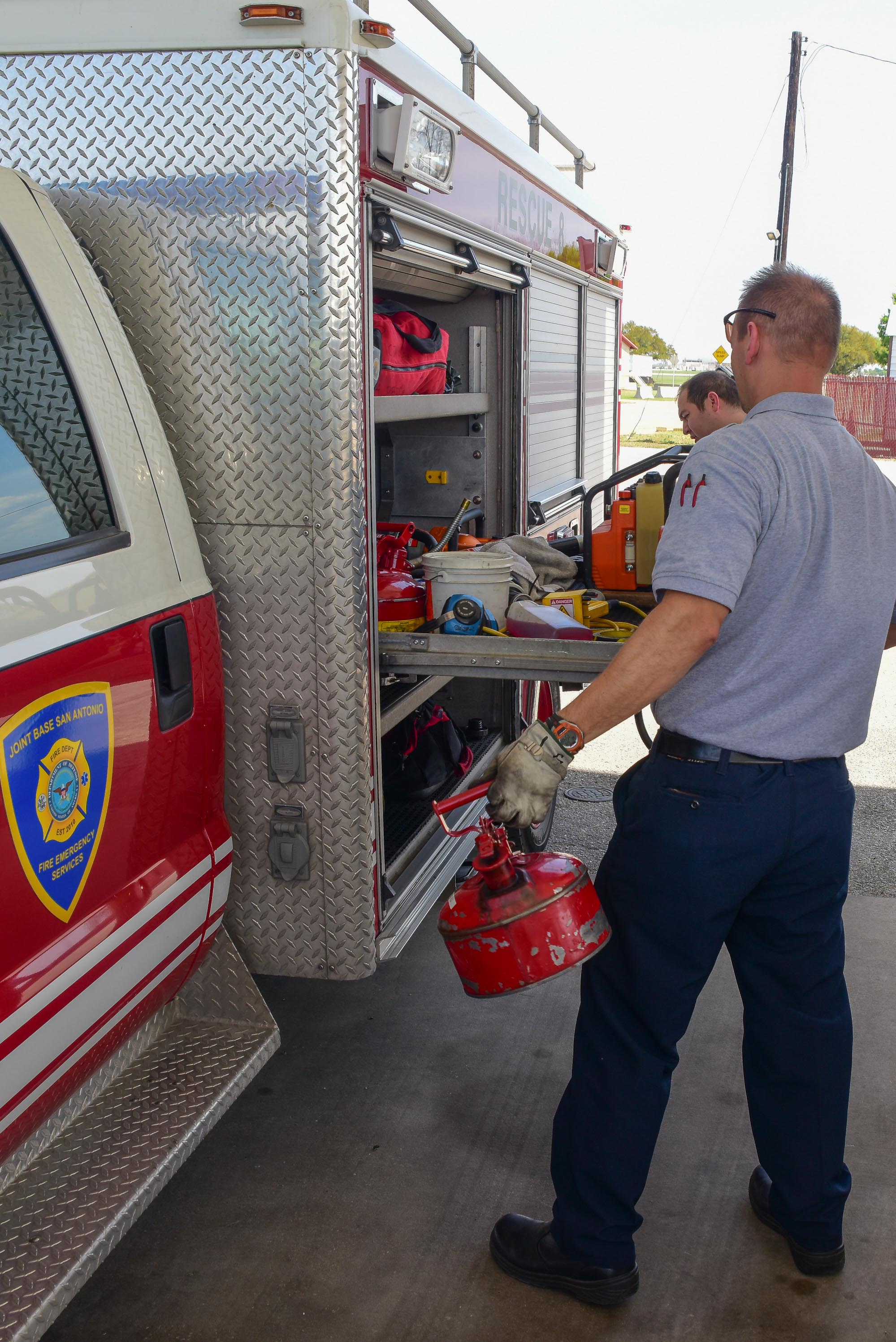JBSA 502nd Fire Rescue personnel fuel vehicle and equipment