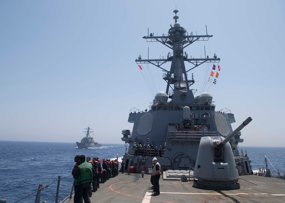 180501-N-IC246-0231 MEDITERRANEAN SEA (May 1, 2018) Sailors aboard the ...