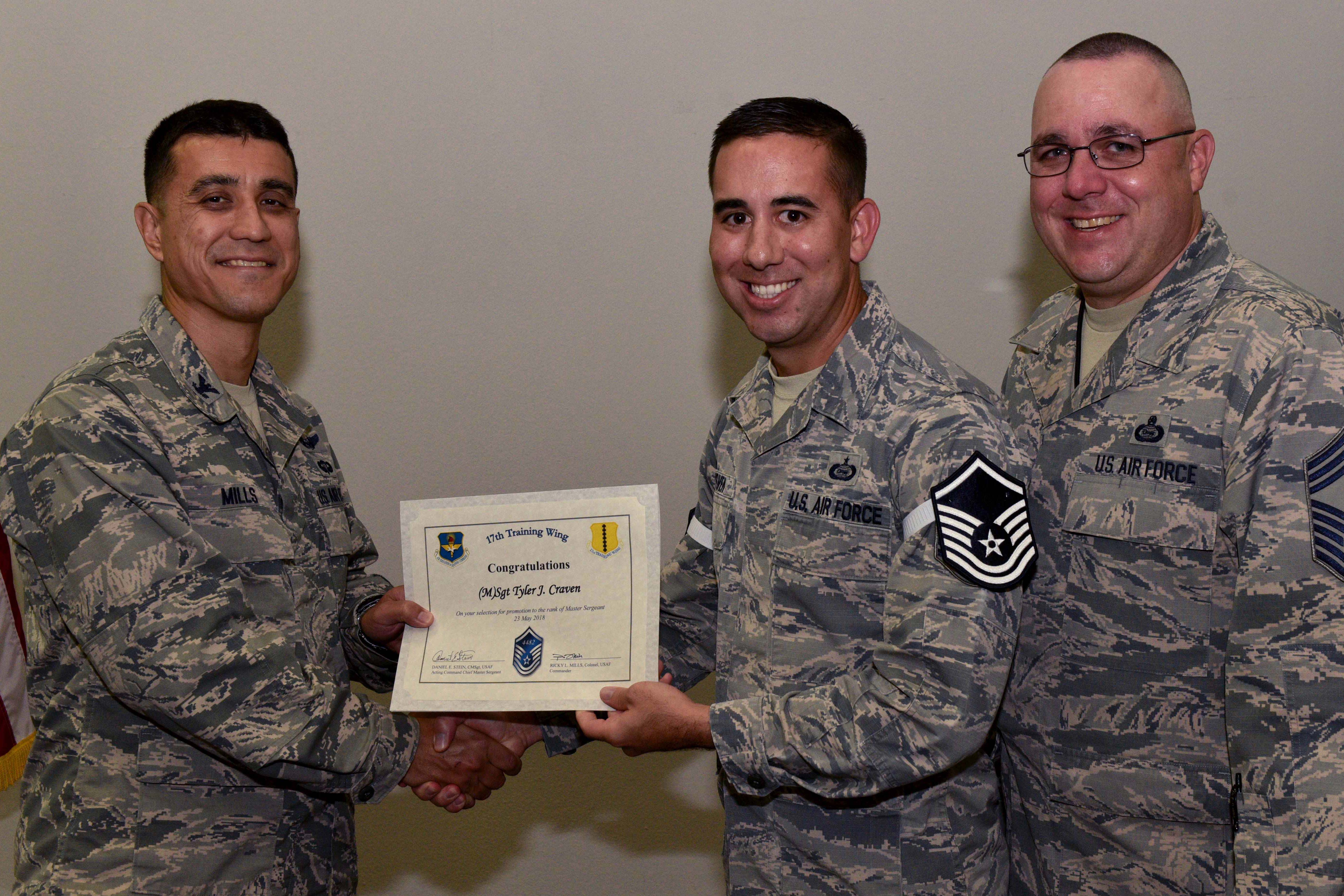 Goodfellow congratulates Master Sergeant selects