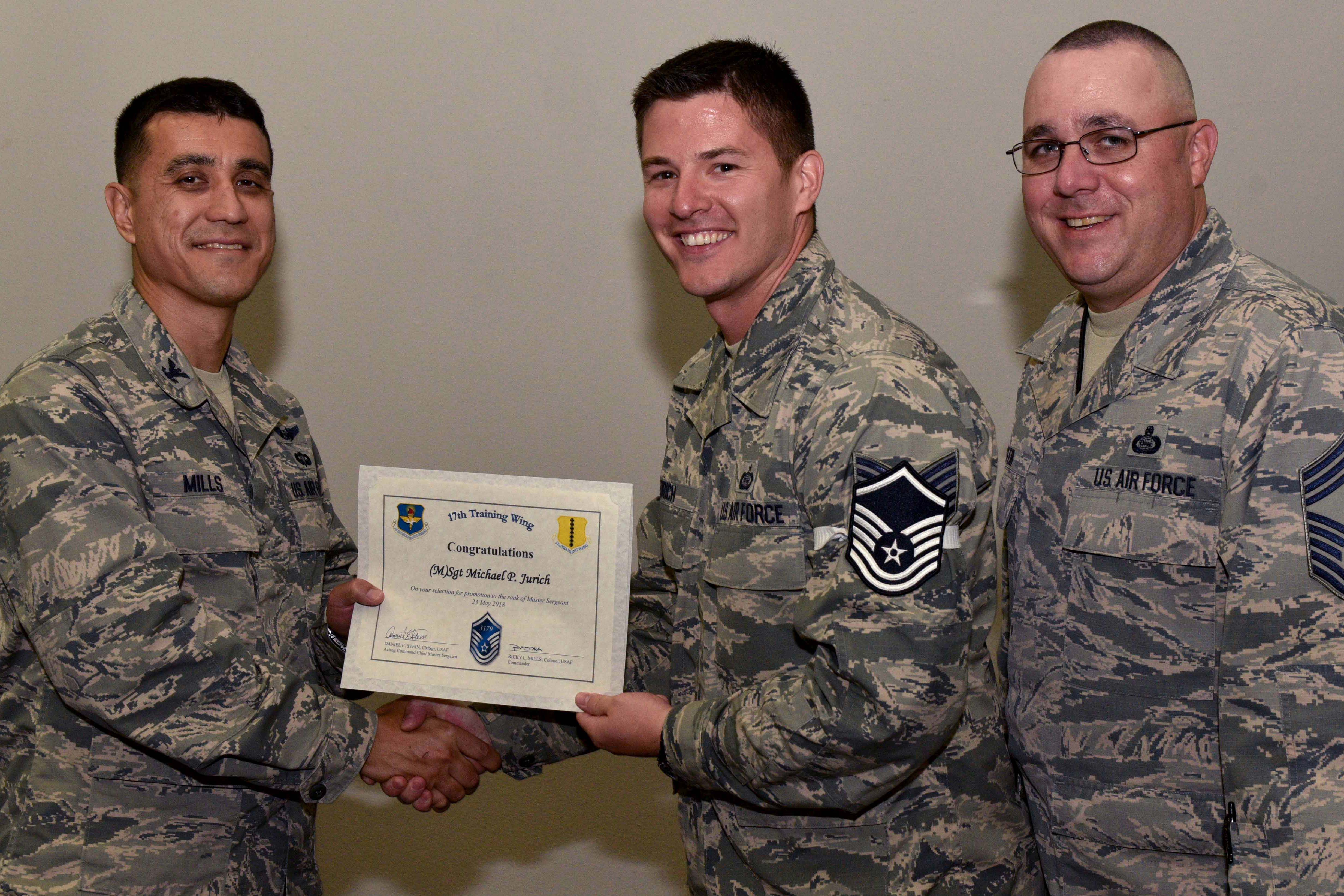 Goodfellow congratulates Master Sergeant selects