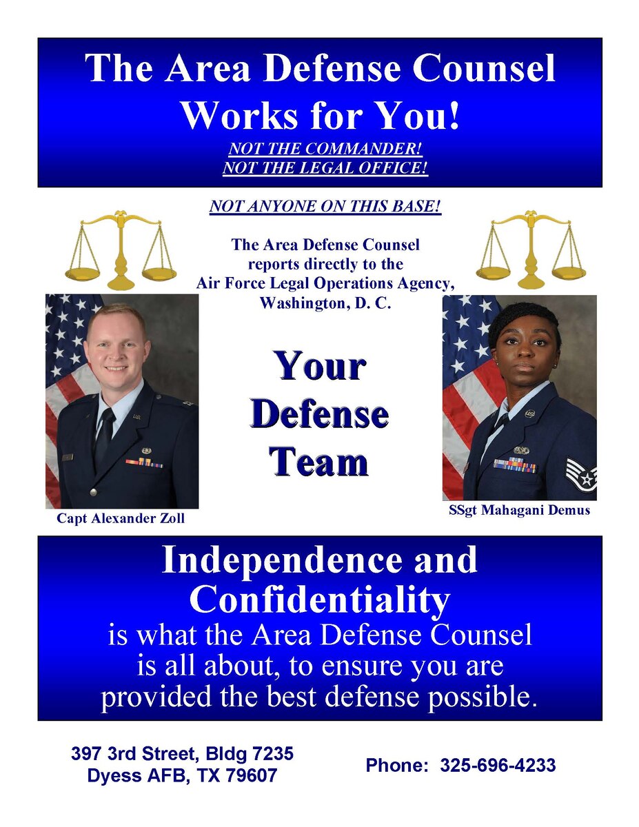 Area Defense Counsel, here for Airmen > Dyess Air Force Base > Article ...