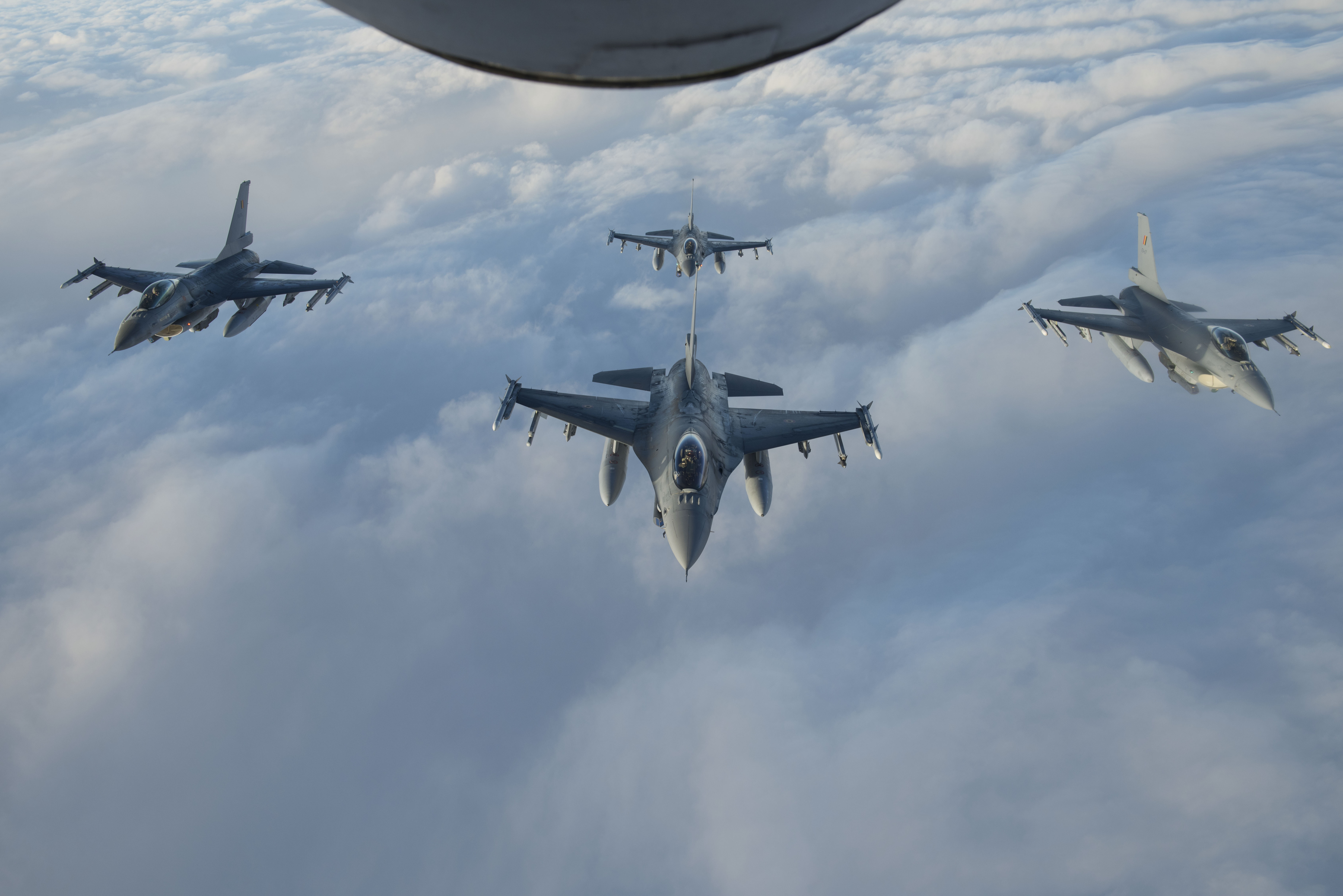 Belgian F-16s fly in formation during Exercise Trident Juncture 18 ...
