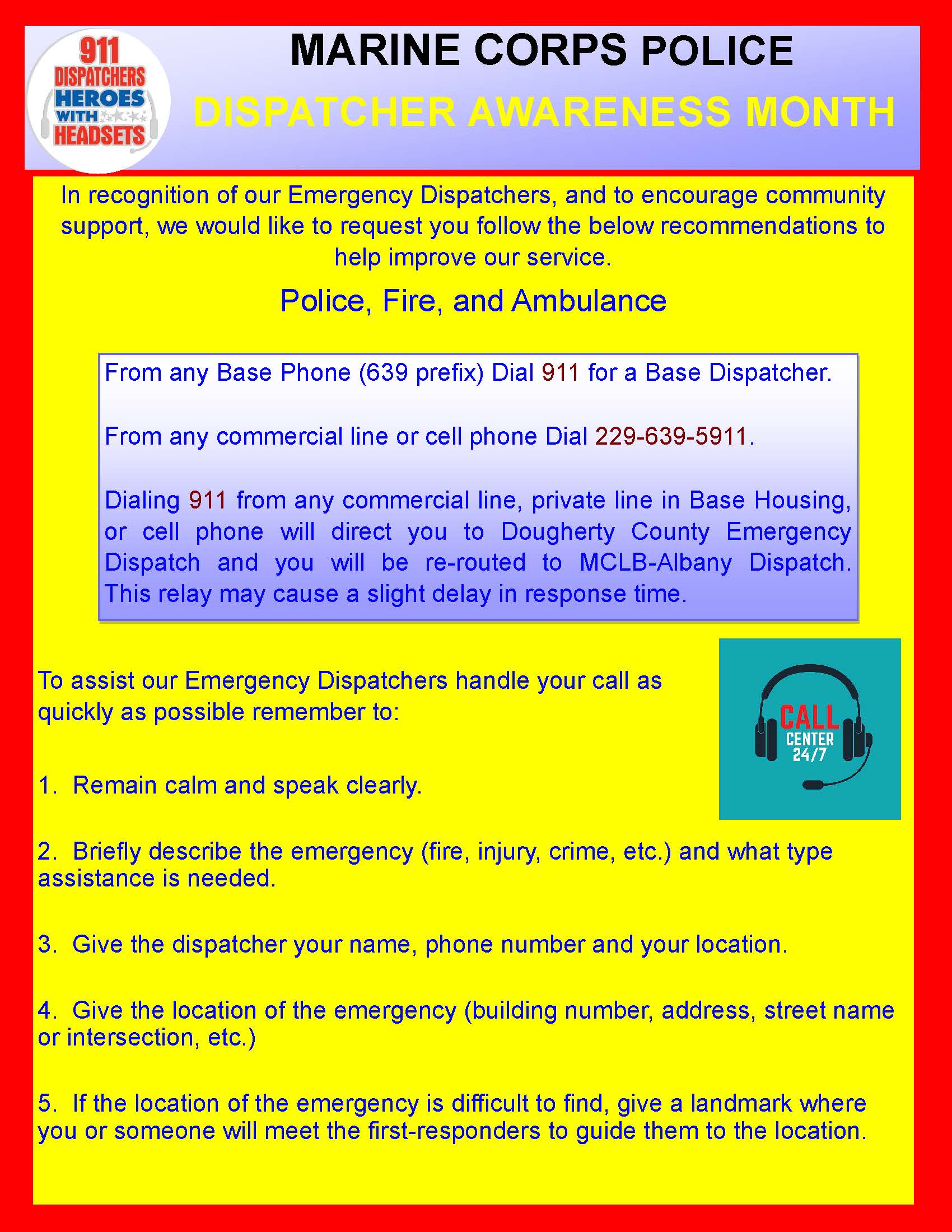 MCPD celebrates National 9-1-1 Education Month > Marine Corps Logistics ...