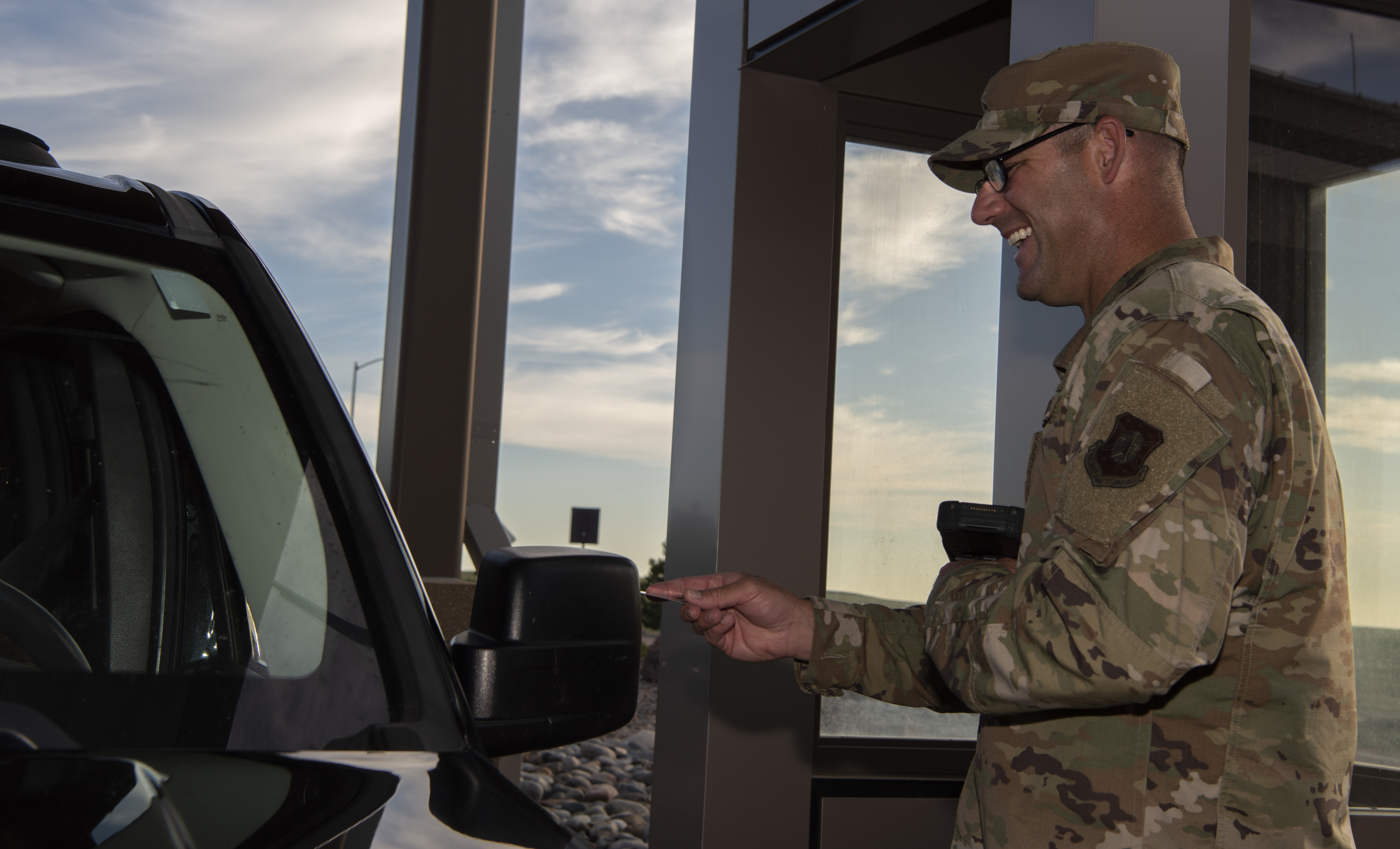 First sergeants check IDs at Schriever AFB gate