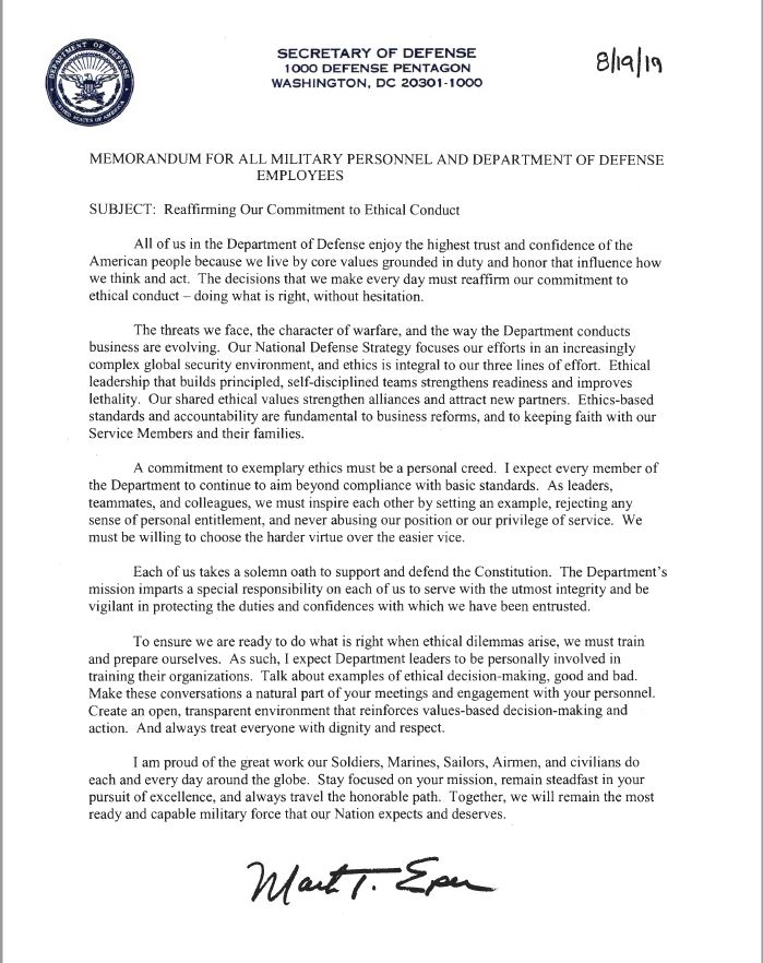 Reaffirming Our Commitment To Ethical Conduct | U.S. Department of War