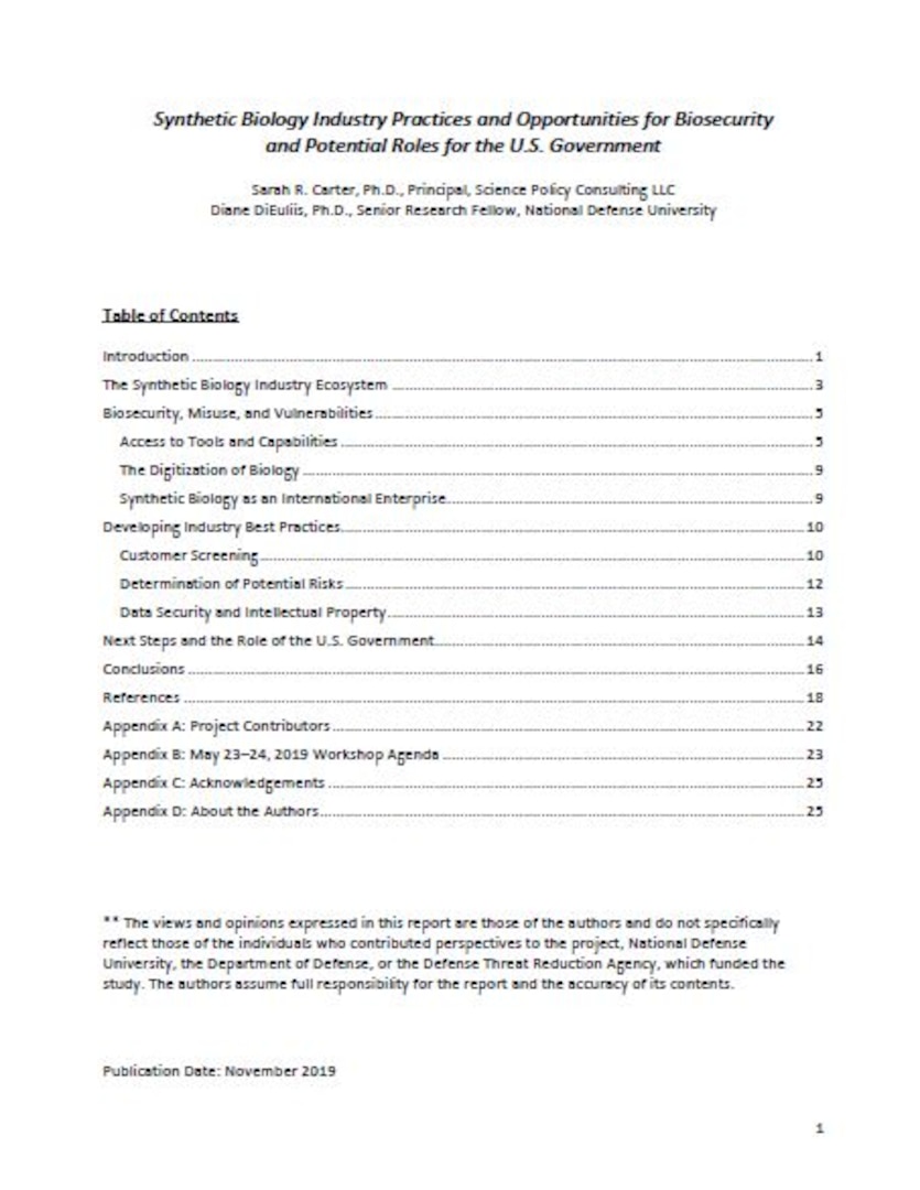 Synthetic Biology Industry Practices and Opportunities for Biosecurity ...