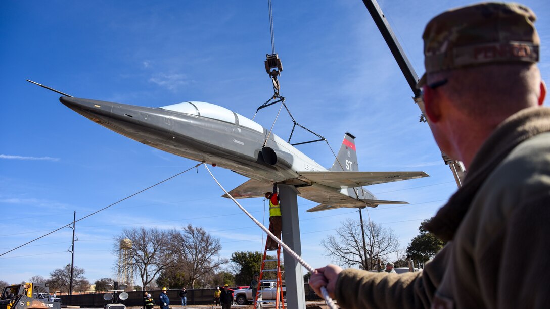 T-38 Talon static display installed at Sheppard AFB Main Gate