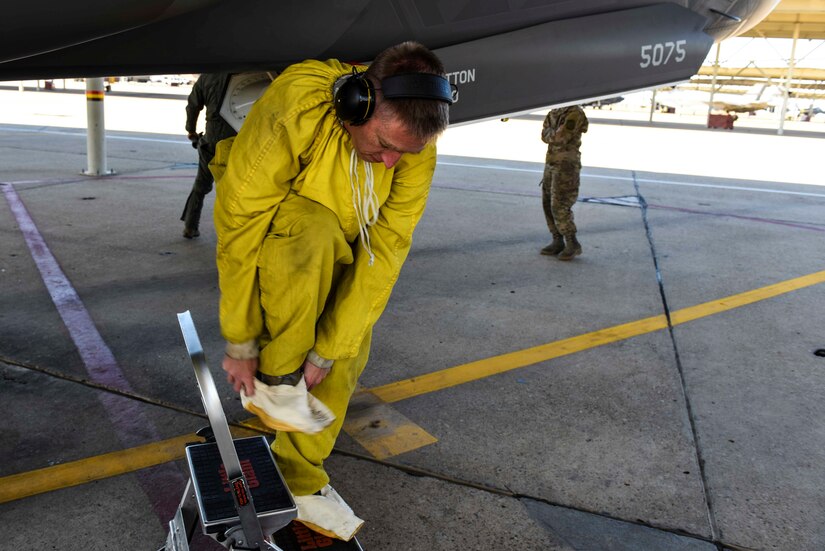 Maintainer conducts crucial post-flight inspection on F-35 > 419th ...