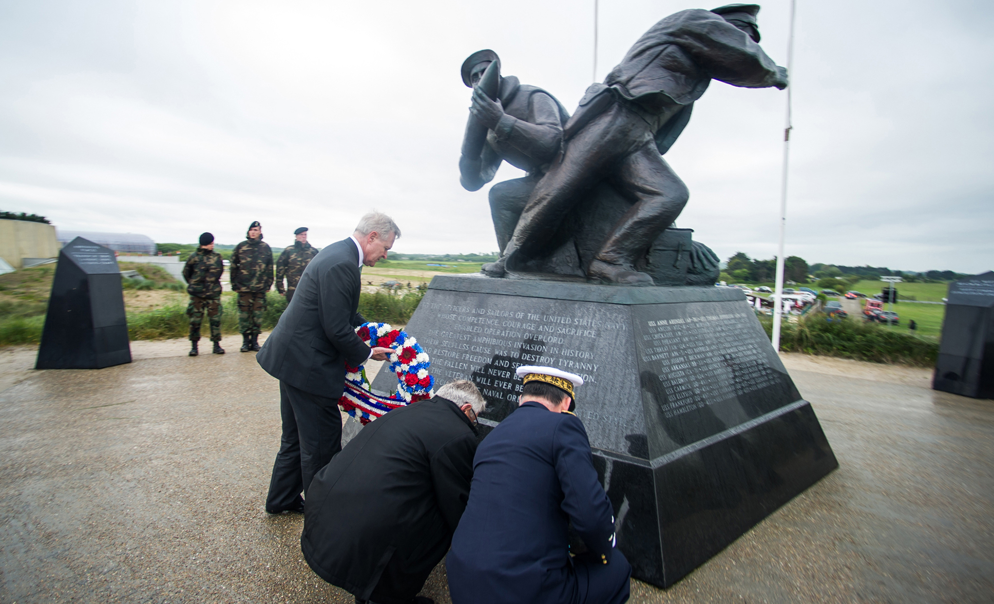 Secretary of the U.S. Navy Ray Mabus lays a wreath during a ceremony at ...