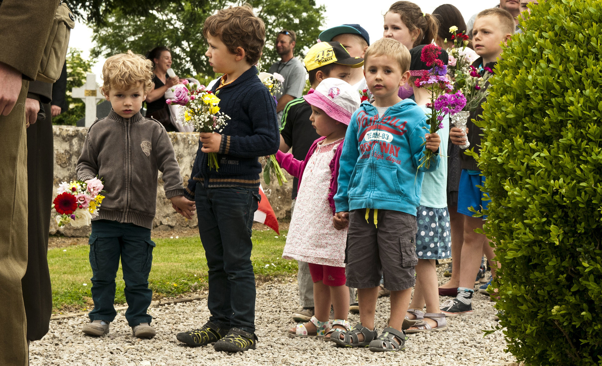 French School children at a ceremony in Graignes, France