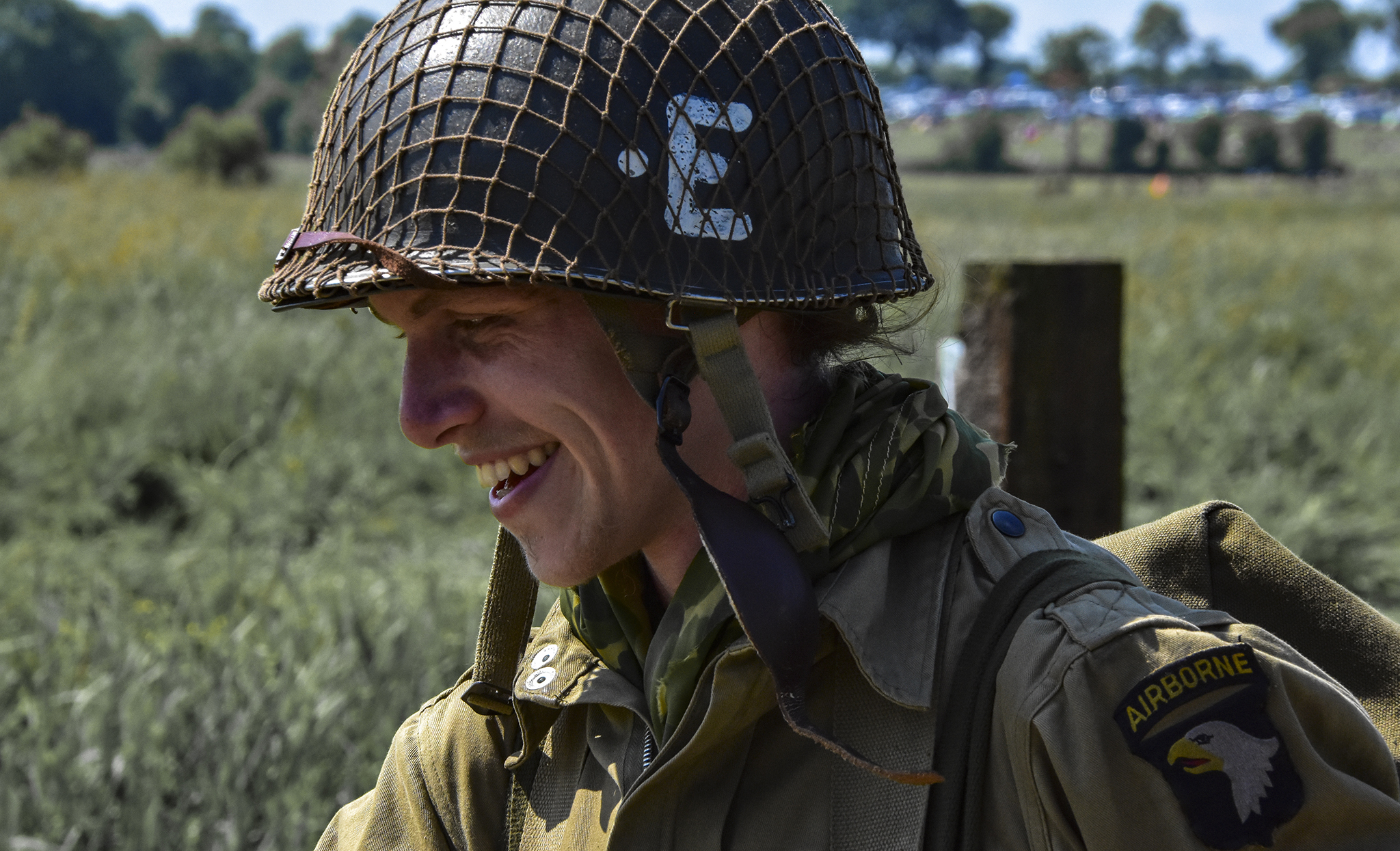 A World War II historic paratrooper near Sainte-Mere-Eglise, France