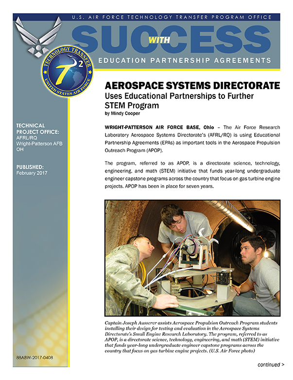 Aerospace Systems Directorate Uses Educational Partnerships to Further ...