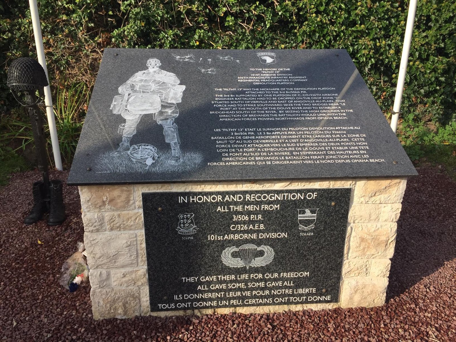 Filthy 13 monument in Le Moulin, Brévands, France