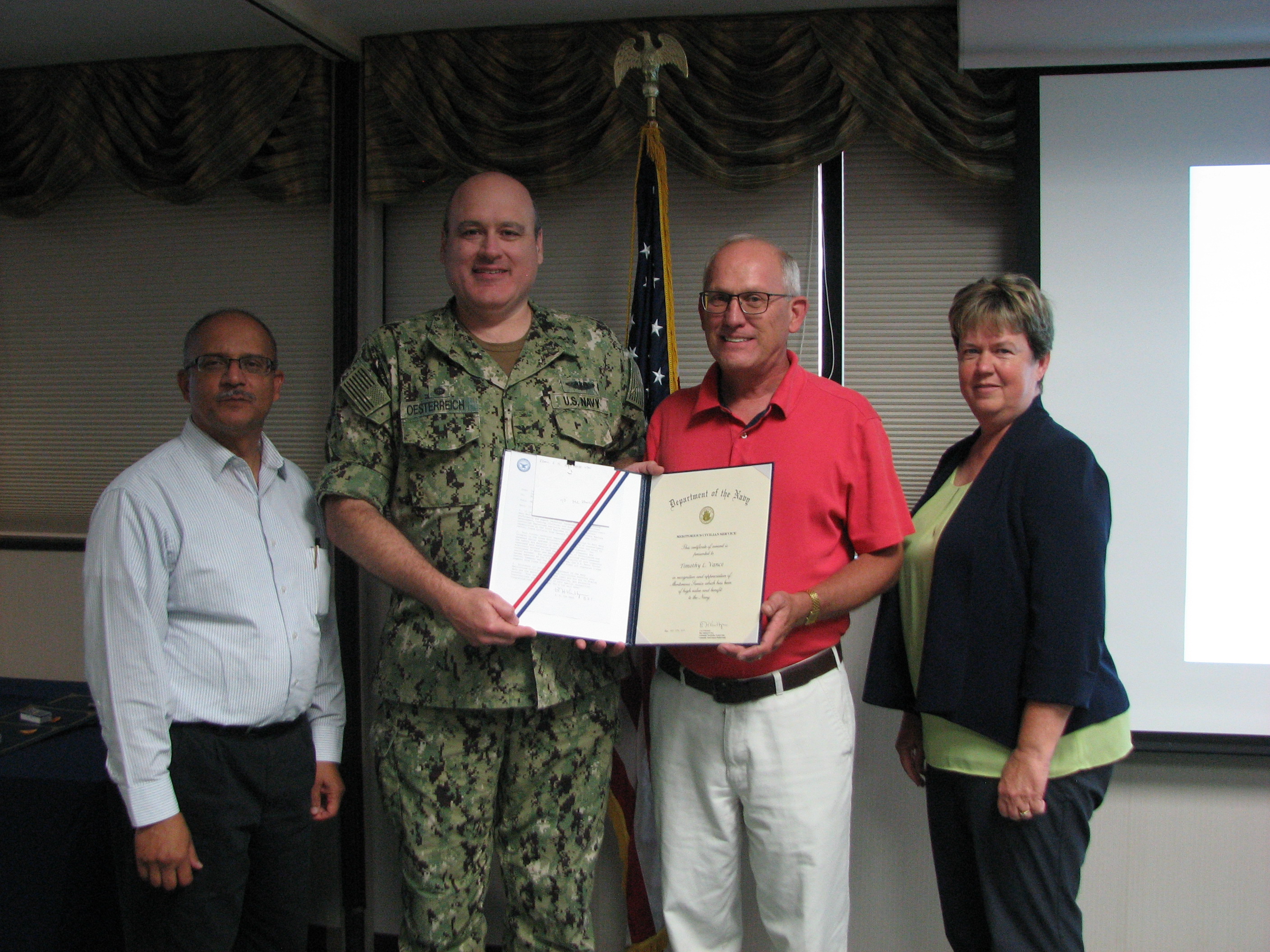 Timothy Vance, a NSWC Crane Chief Engineer, awarded service medal