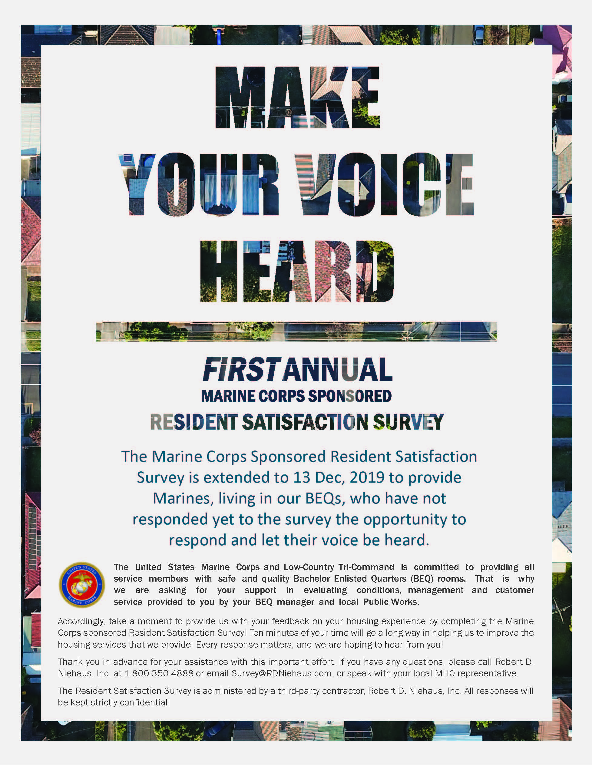 First Annual Marine Corps Sponsored Resident Satisfaction Survey Flyers ...