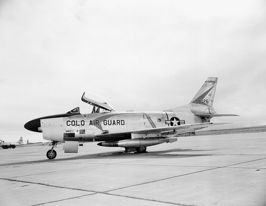 COANG F-86 aircraft on ramp at Buckley AFB, CO