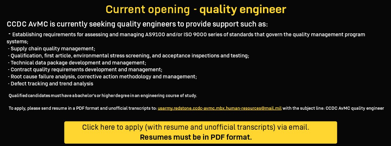 CCDC Aviation & Missile Center > Careers/outreach > Career opportunities