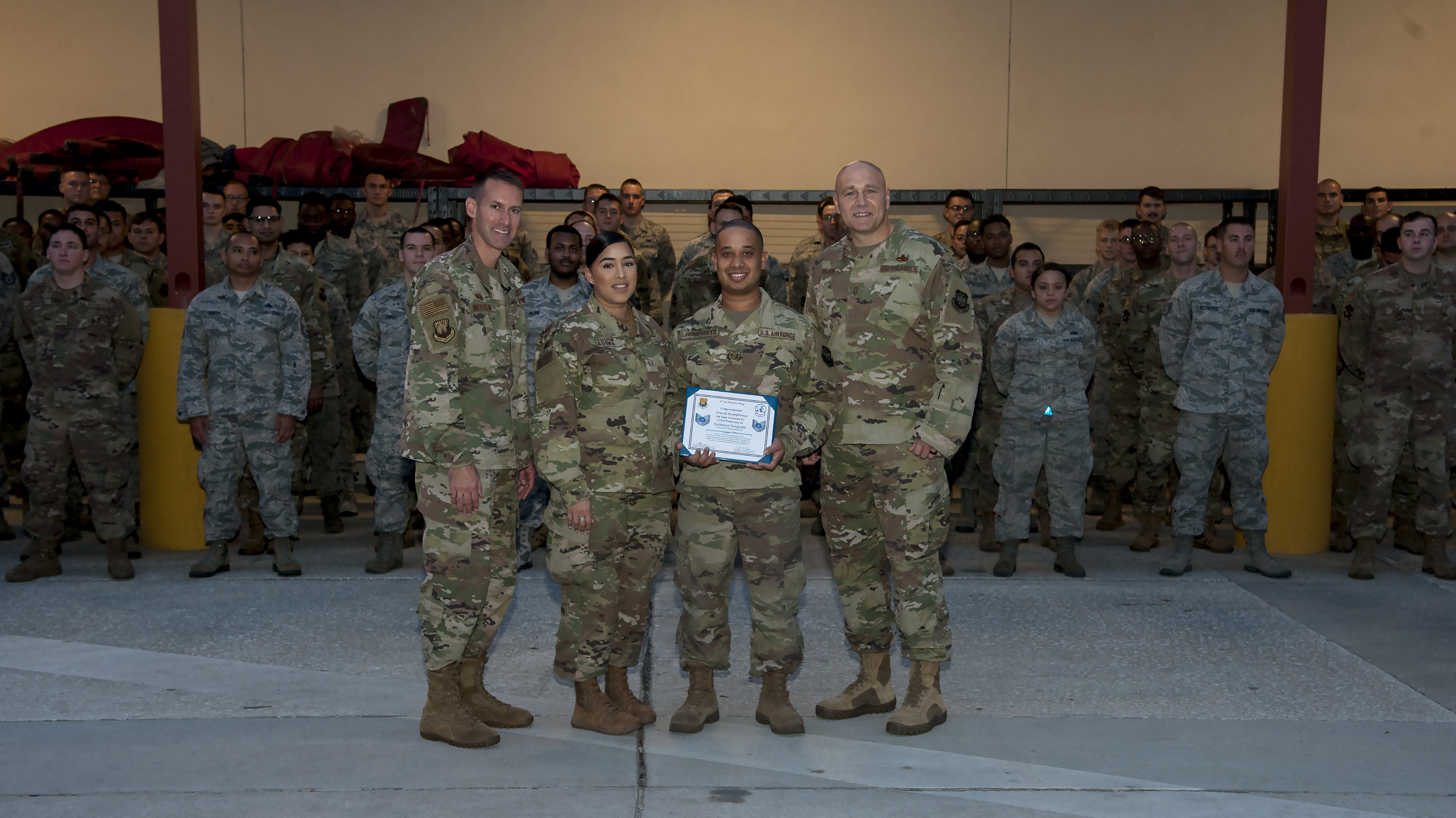Col. Snelson and Chief Green STEP promote 6th AMXS maintainer