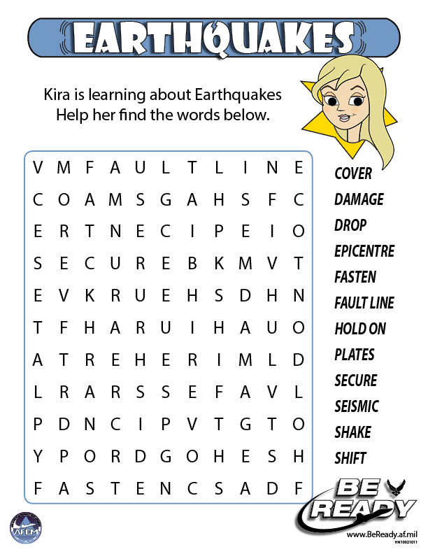 Activity Sheet Ages 8-12 on Earthquakes