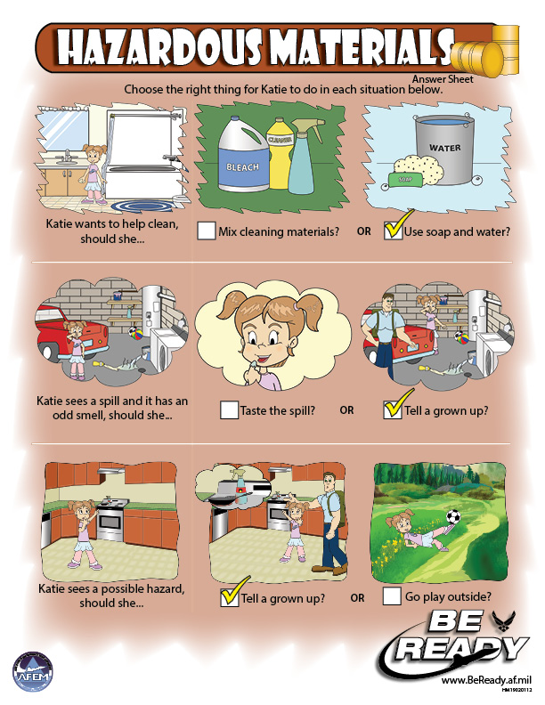 Answers Sheet to the Hazardous Materials Kid Sheet