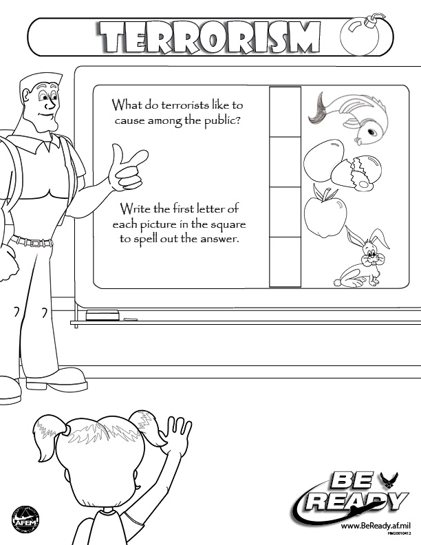 Activity Sheet Ages 4-7 on Terrorism for coloring