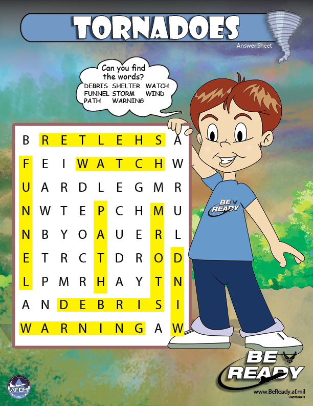 Answers Sheet to the Tornadoes Kid Sheet