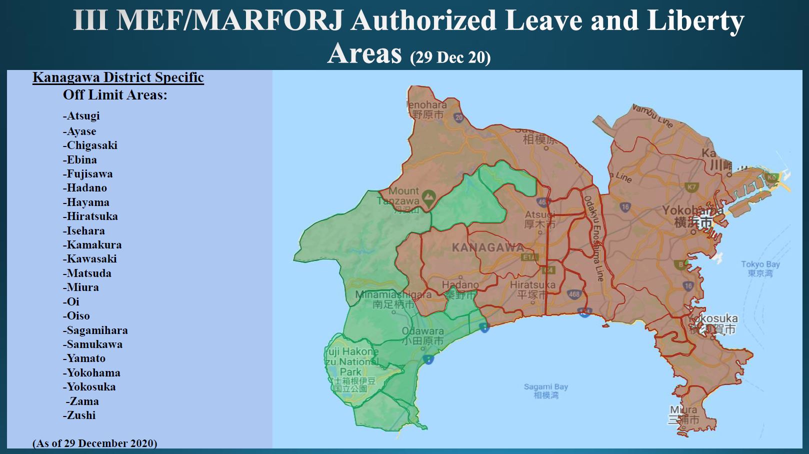 III MEF/MARFORJ Authorized Leave and Liberty Areas
