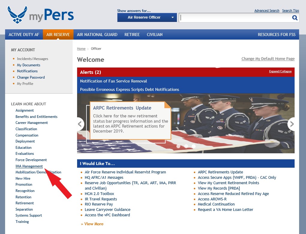 IMA Management tab now on myPers > 512th Airlift Wing > Article Display