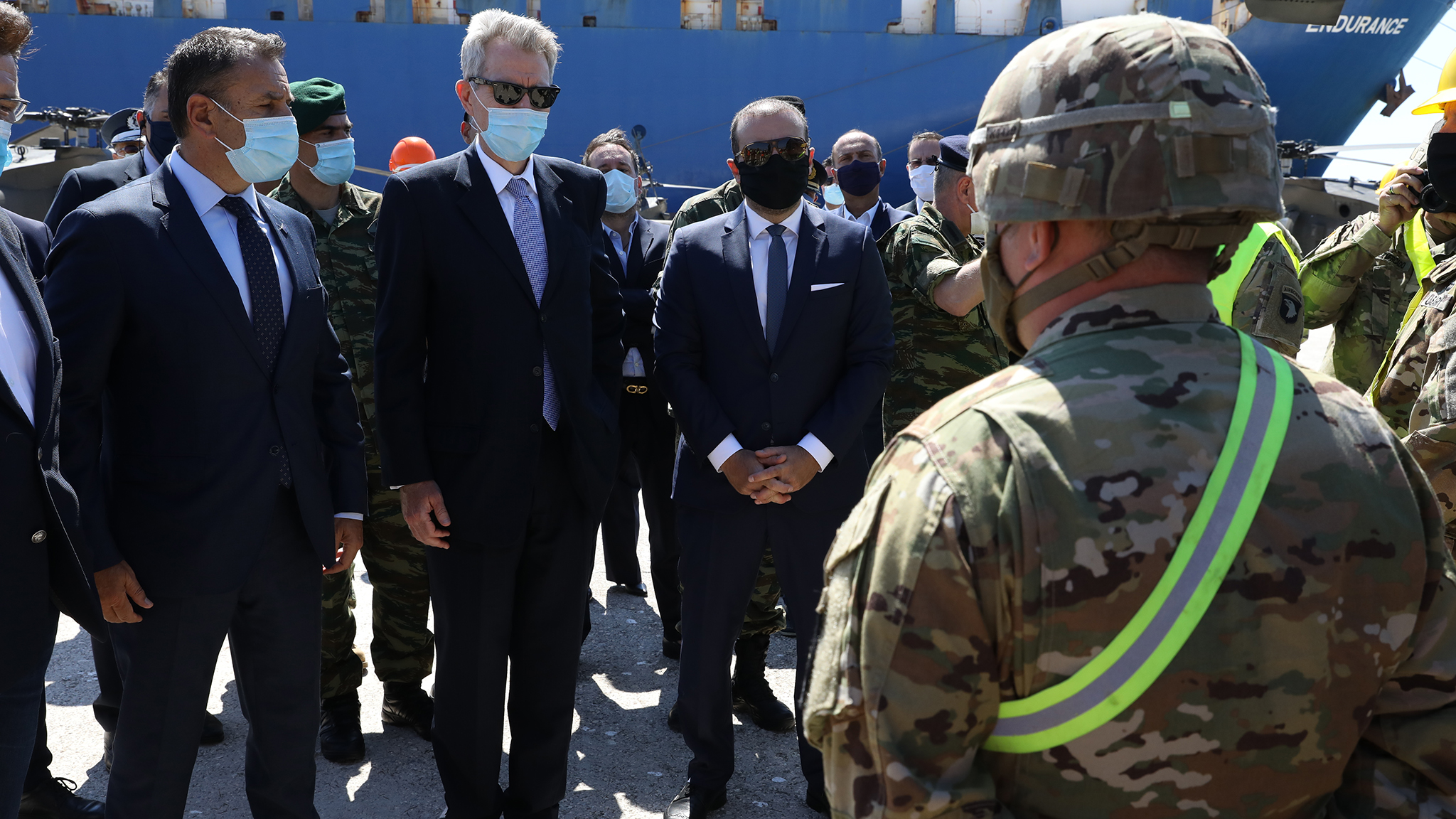 U.S. Ambassador Geoffrey Pyatt and Greek Minister of Defense Niko ...