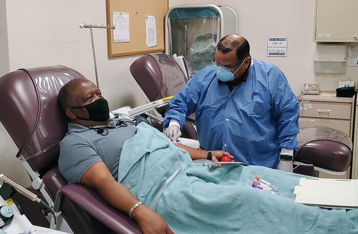 Richard Rangel, medical laboratory technician, prepares Thefety