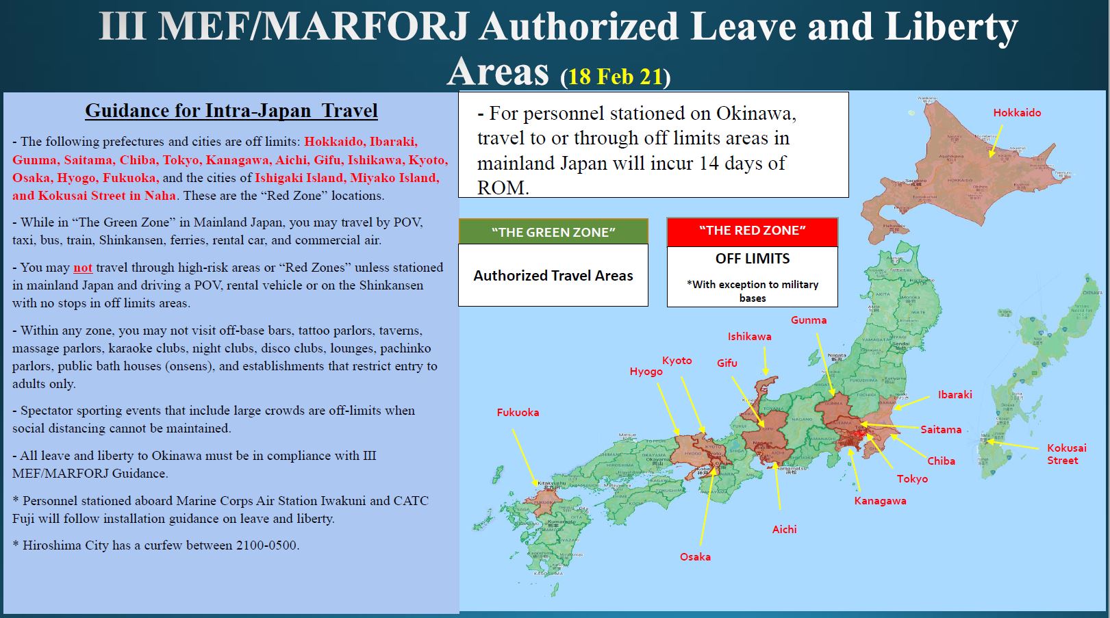 III MEF/MARFORJ Leave and Liberty Areas