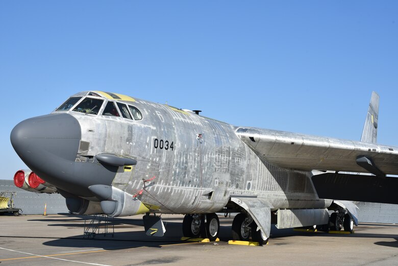 Two B-52H bombers regenerated to active service undergoing simultaneous ...