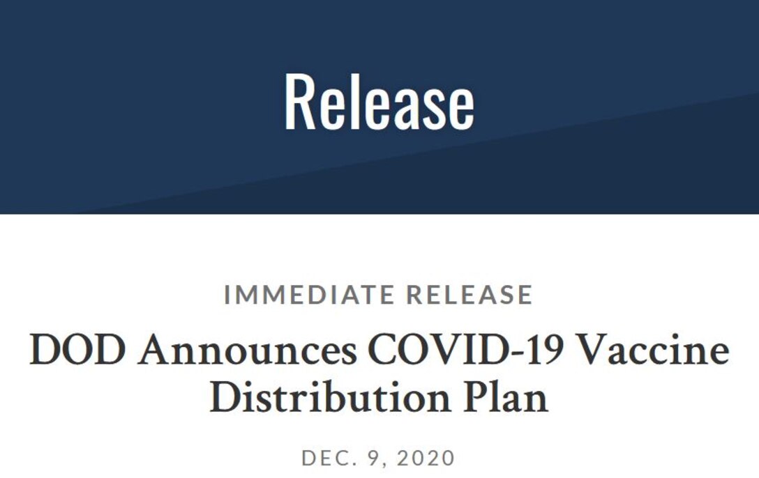 DOD Announces COVID-19 Vaccine Distribution Plan