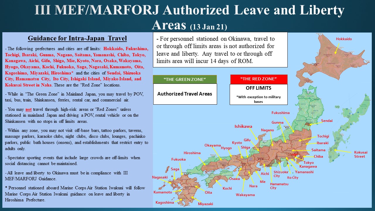 III MEF/MARFORJ Authorized Leave and Liberty Areas (13 January 21)
