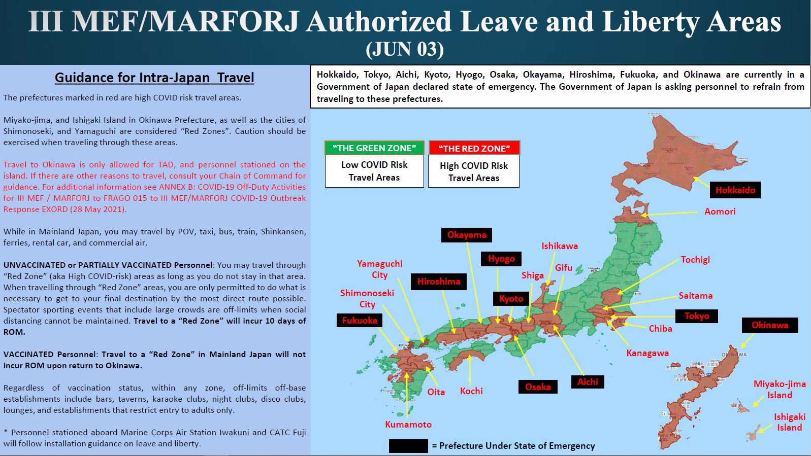 III MEF/MARFORJ Authorized Leave and Liberty Areas