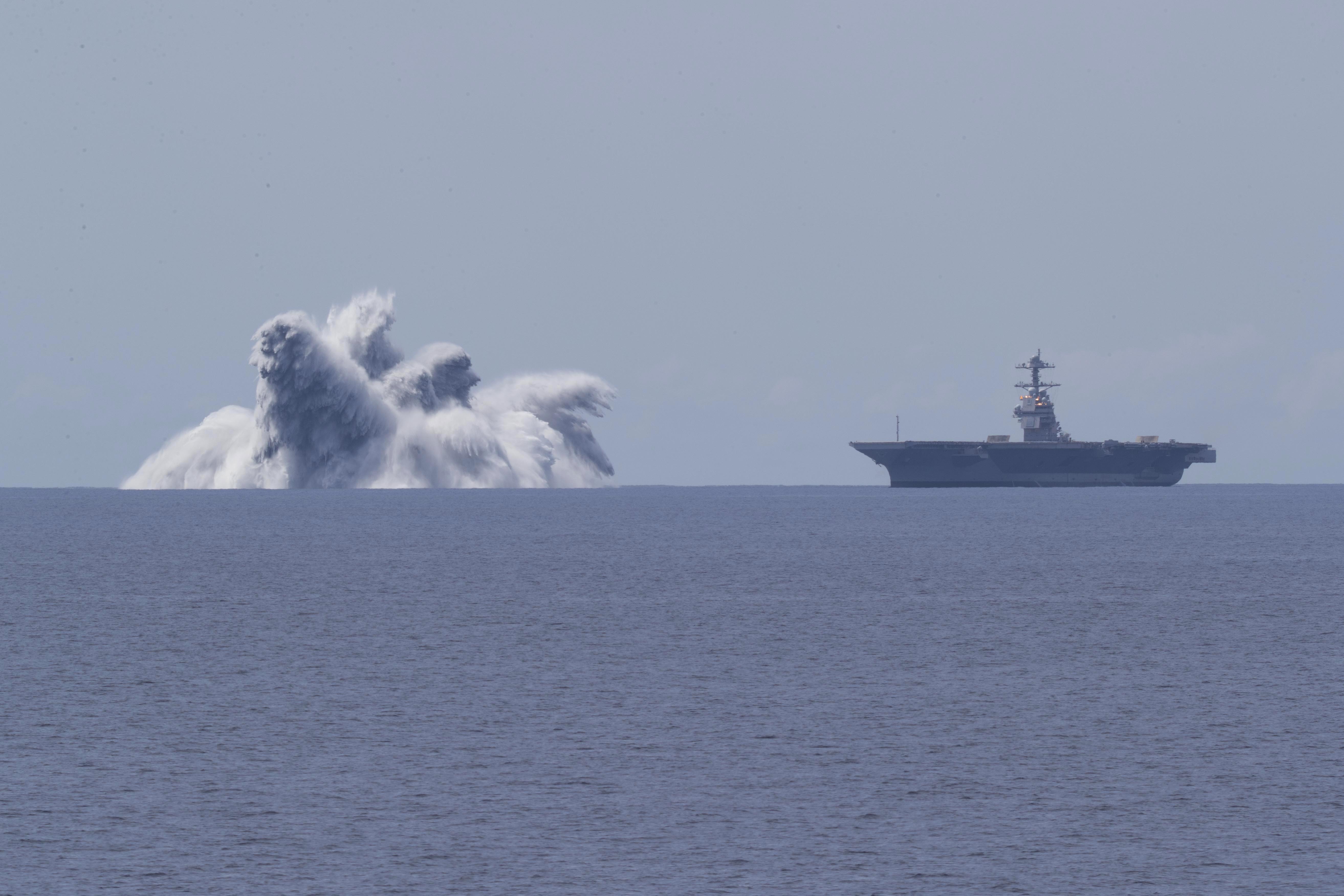 USS Gerald R. Ford (CVN 78) Completes First Full Ship Shock Trial Event ...
