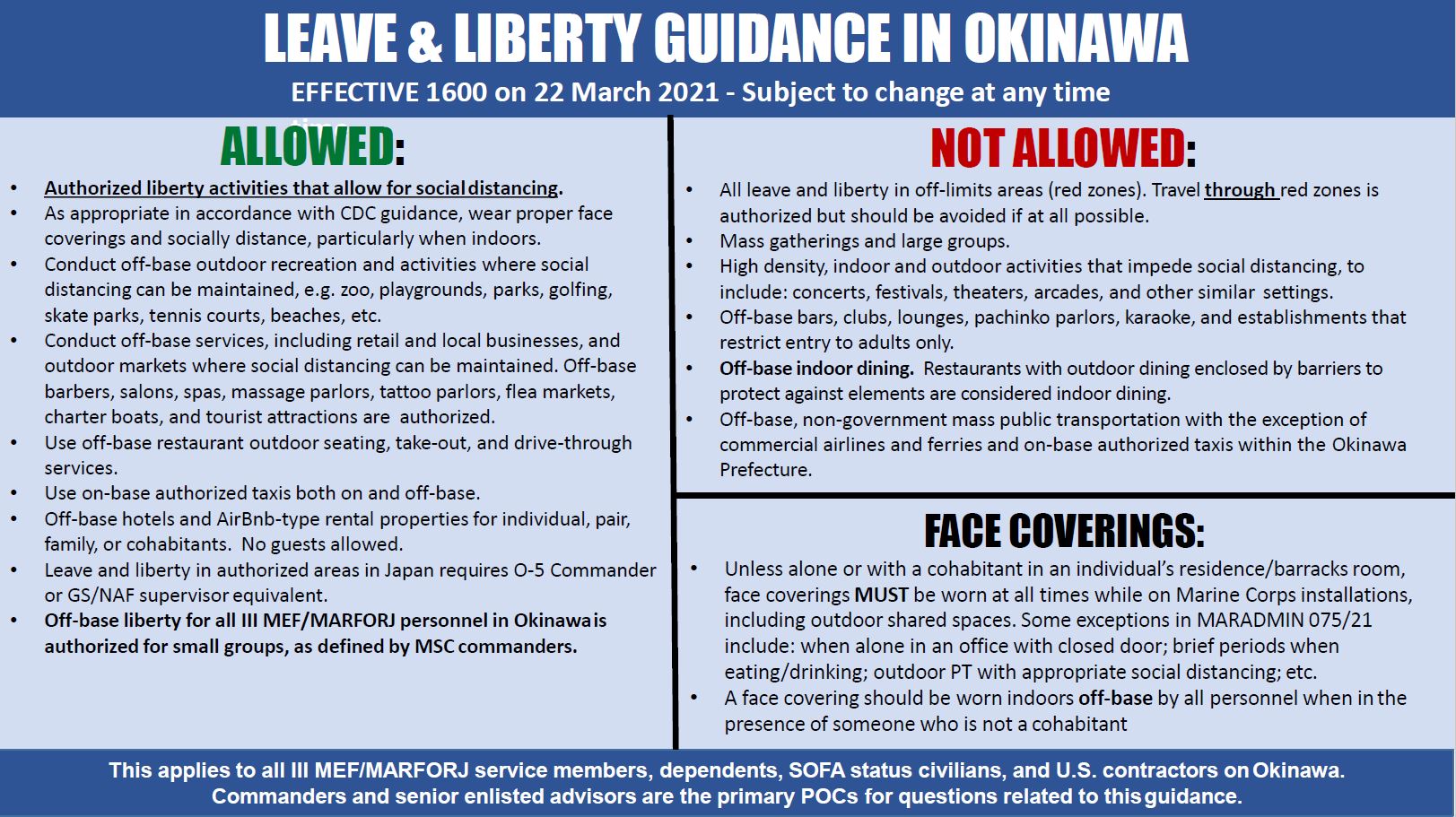 IIIMEF/MARFORJ Leave and Liberty Guidance in Okinawa