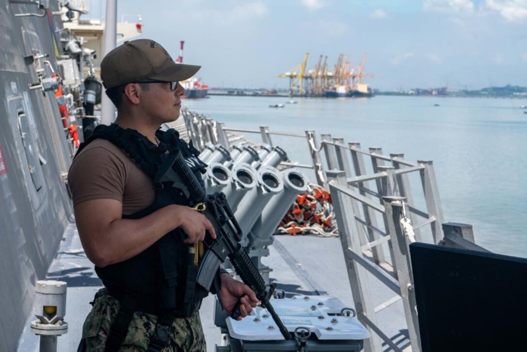 USS Jackson (LCS 6) Sailor Stands Watch