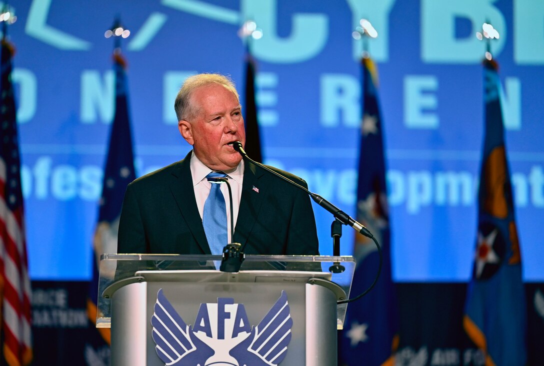 SECAF Kendall delivers remarks during the Air Force Association Air ...