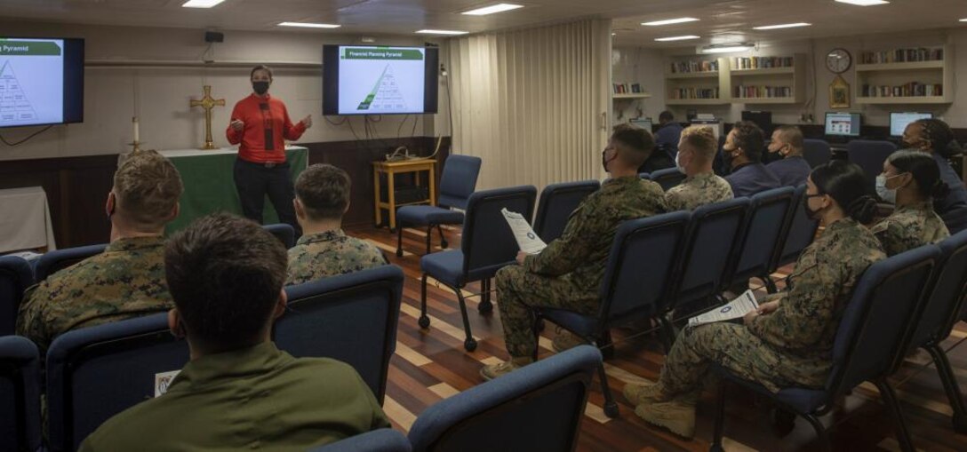 Sailors and Marines Talk Financial Literacy aboard USS Makin Island