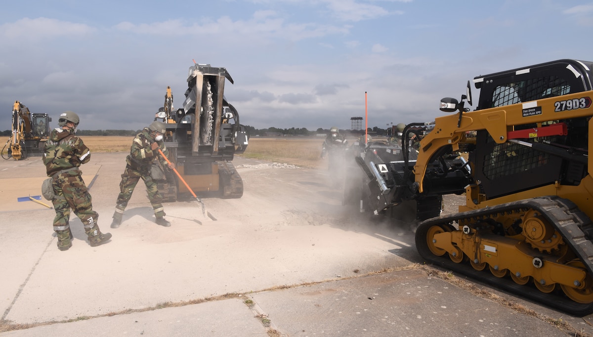 100th CES simulate repair of damaged runway during CBRNE exercise ...