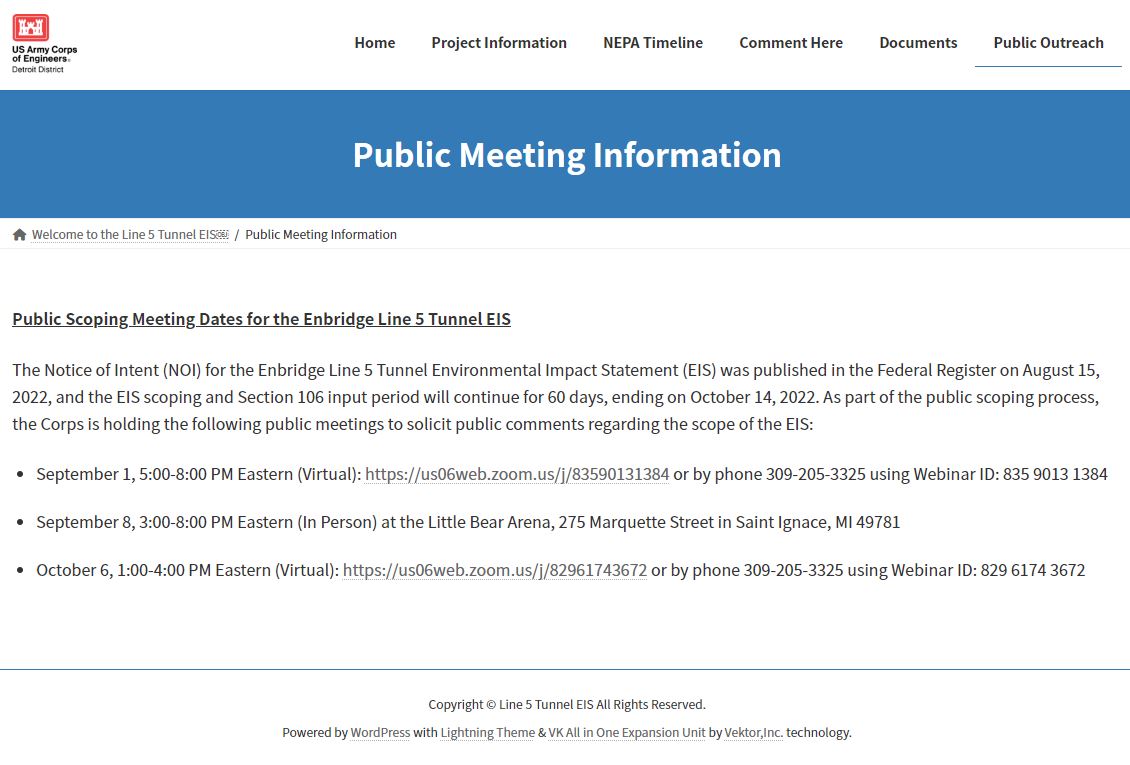 Corps of Engineers schedules Enbridge Line 5 EIS public meetings ... Corps of Engineers schedules Enbridge Line 5 EIS public meetings ...