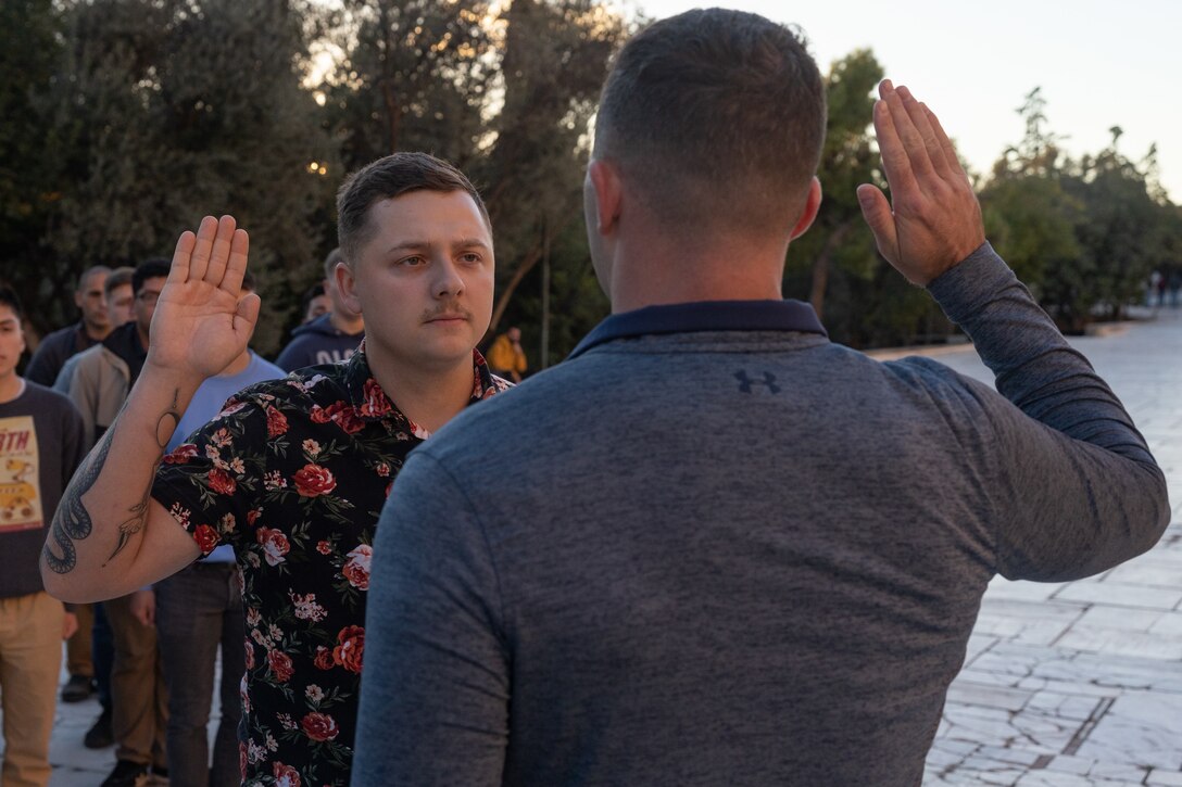 Cpl. Harvey Reenlists near The Acropolis of Athens