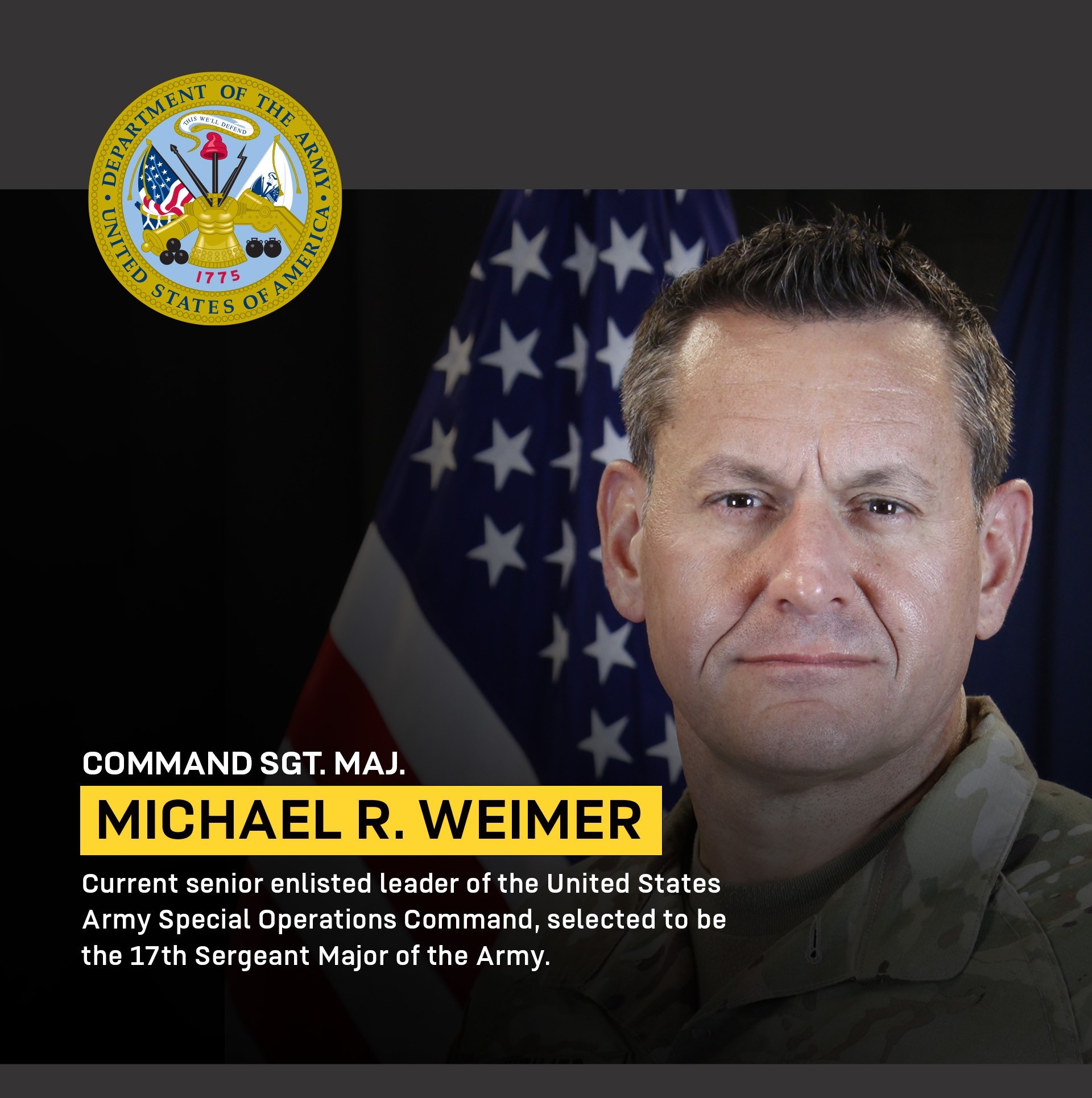 Command Sgt. Maj. Michael Weimer selected as 17th Sergeant Major of the ...
