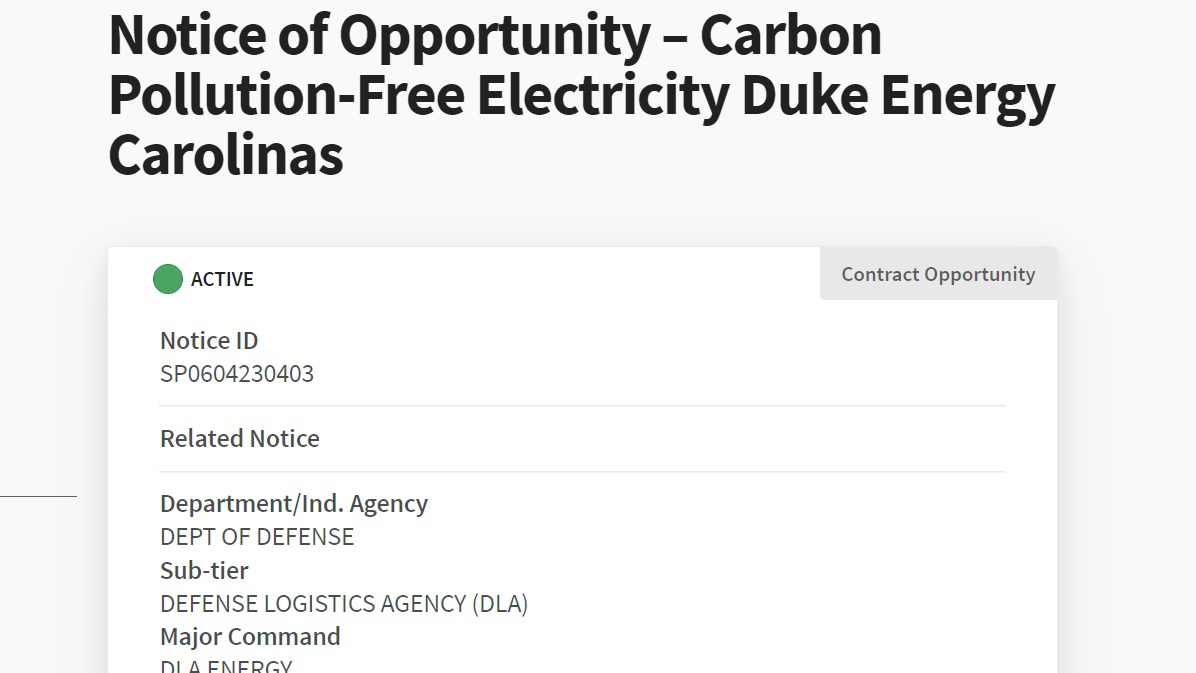 DoD Solicits Carbon Pollution-Free Electricity