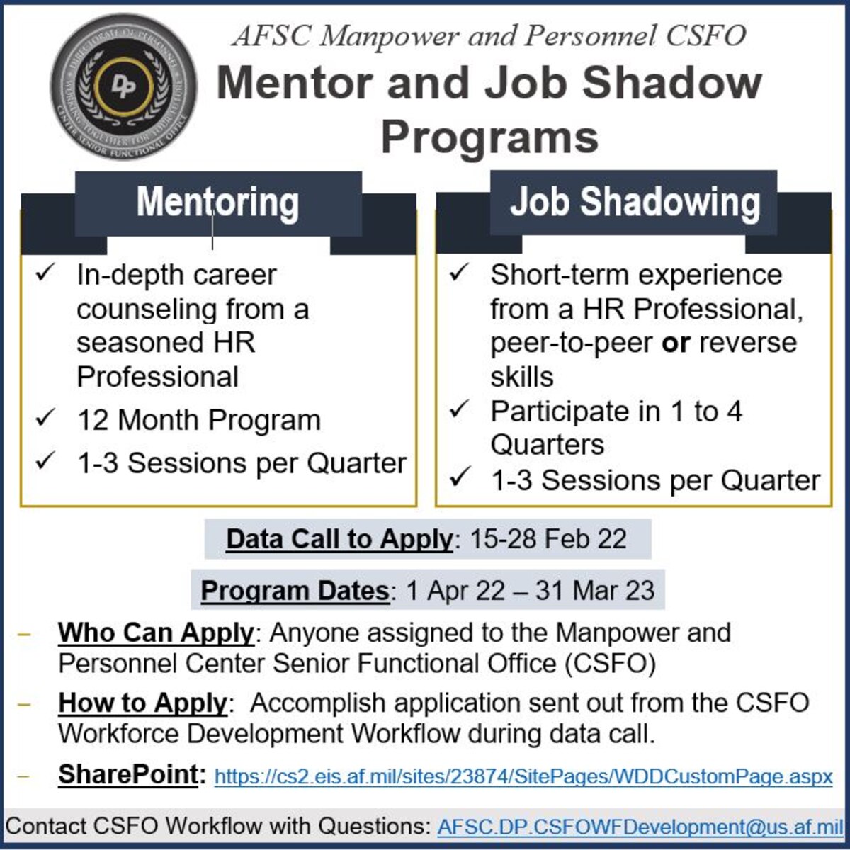 AFSC Manpower and Personnel CSFO Mentor and Job Shadow Programs ...