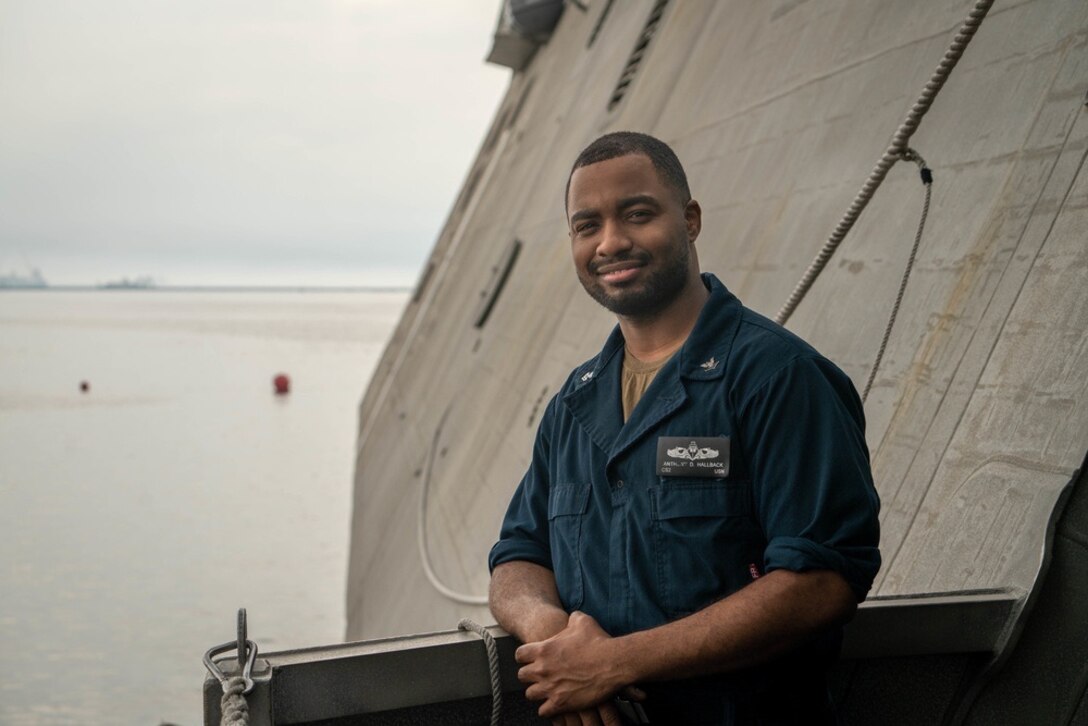 USS Jackson (LCS 6) Sailor Poses For A Portrait